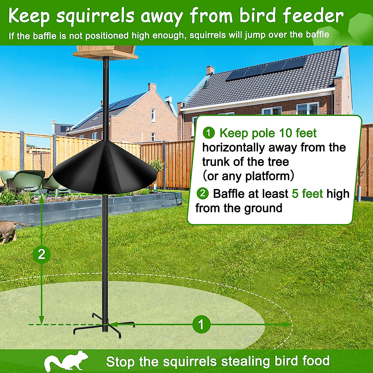 PP Squirrel Proof Baffle, Pole Mount Squirrel Guard Stopper for Outdoors Bird Feeder Pole - (Black, 16inch,1 Pack)
