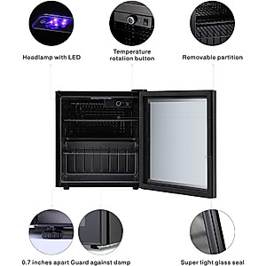 Antarctic Star Mini Fridge Cooler 68 Can Beverage Refrigerator Glass Door for Beer Soda Wine Small Drink Dispenser Clear Front Door Removable for Home, Office or Bar, 1.5cu.ft., Silver