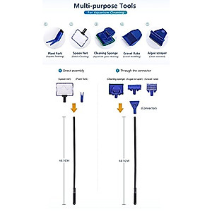 AquaticHI 5 in 1 Aquarium/Fish Tank Cleaning Kit/Tool, Algae Scraper, Fish Net, Sponge, Plant Fork, Gravel Rake, Length 19 inches (Non-Extendable)