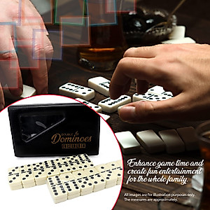ERLLE Dominos Set Game. Premium Classic 28 Pieces Double Six Domino. Durable Leather Box. Kids, Boys, Girls, Party Favors and Anytime Use. Duoble 6 Dominoes.(PVC Edition)