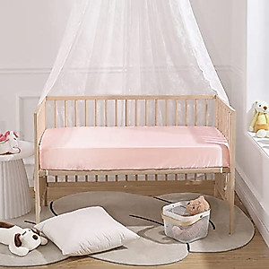 SiinvdaBZX Satin Crib Sheets for Girls, Silky Soft Pink Crib Fitted Sheets for Standard Crib and Toddler Mattress, 28 x 52 x 8In (Pack of 1)