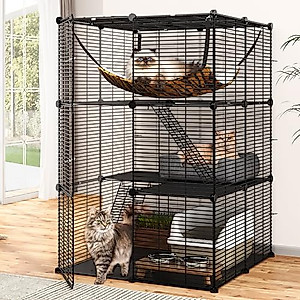 YITAHOME Cat Cage Indoor Cat Enclosures DIY Cat Playpen Metal Kennel with Extra Large Hammock for 1-2 Cats, Ferret, Chinchilla, Rabbit, Small Animals