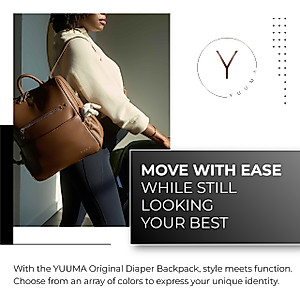 YUUMA Collection Original Diaper Backpack - Vegan Leather Baby Bag - Gold Zipper - Multiple Pockets - Easy Clean Nylon Interior - Many Colors - Modern Diaper Bag (Ivory)