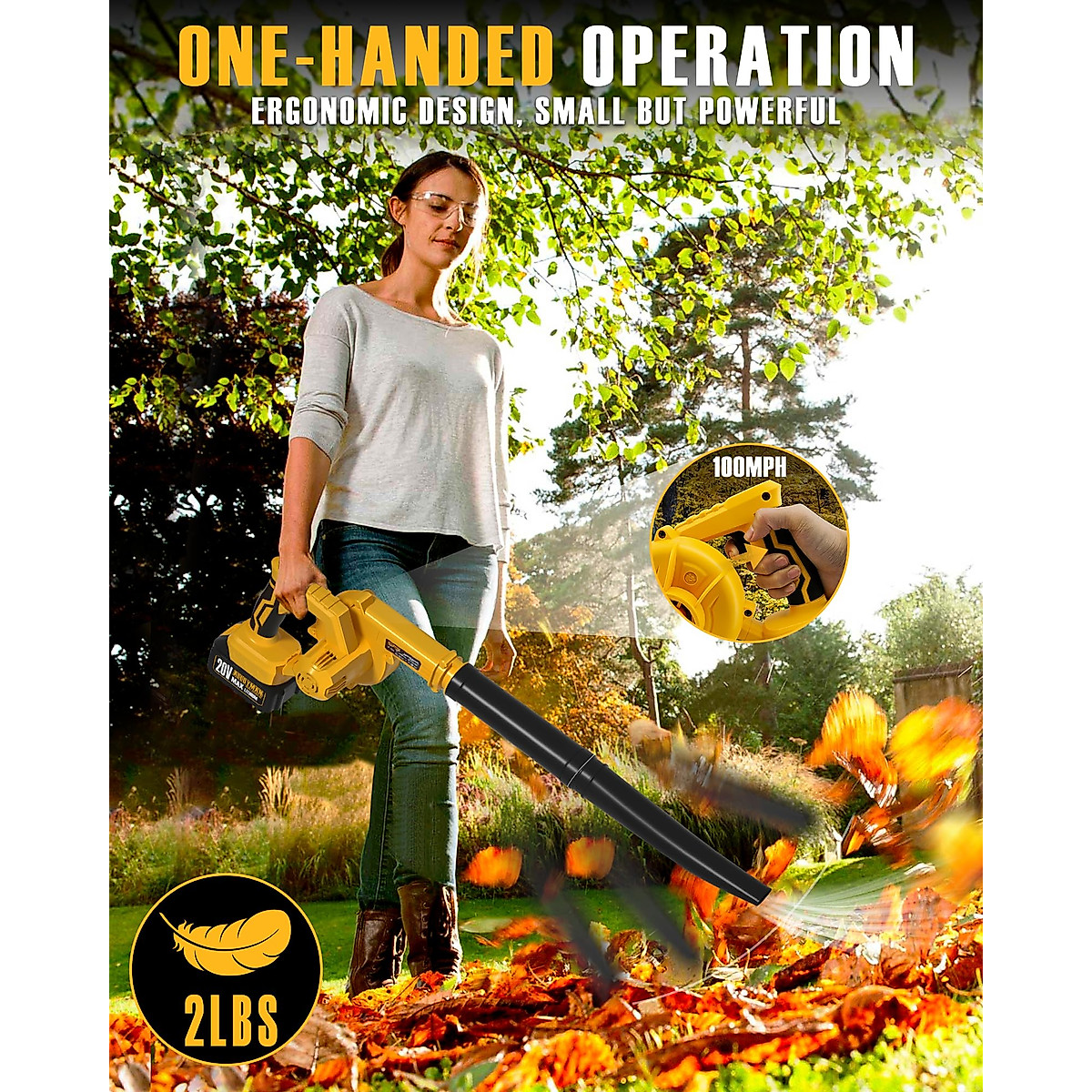 Alloyman Leaf Blower, 20V Cordless Leaf Blower, with 4.0Ah Battery & Charger, 2-in-1 Electric Leaf Blower & Vacuum for Yard Cleaning/Snow Blowing.