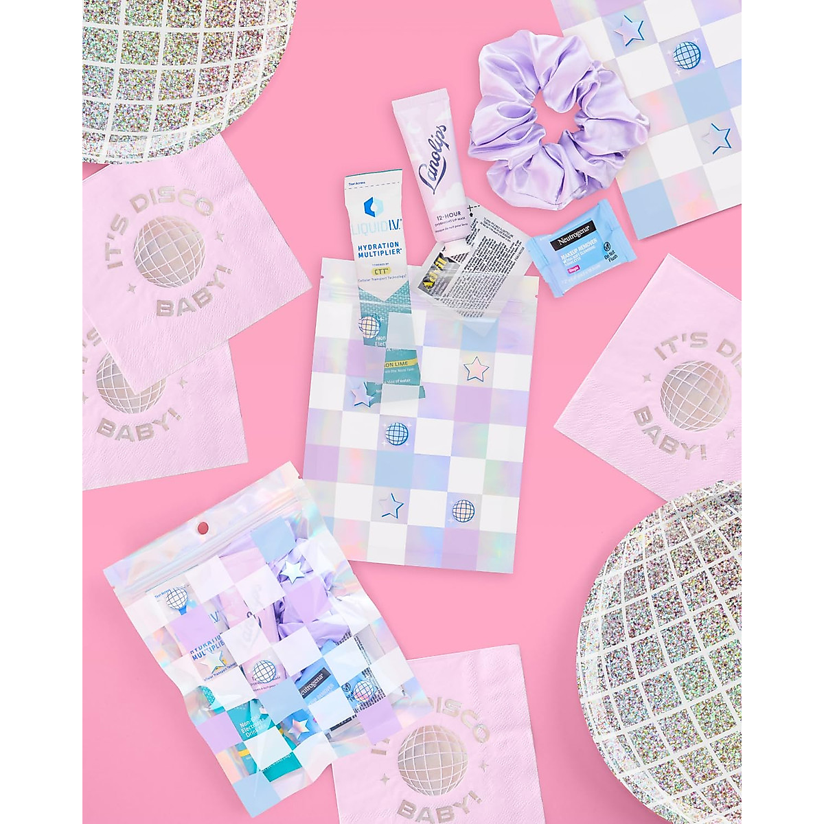 xo, Fetti Disco Party Hangover Kit Pouches - 20 pcs | Last Disco Bachelorette Party Recovery Bags, Retro Birthday Goodie Favor, Groovy Bridal Shower Supplies, Bridesmaid Gift, 21st Bday Decorations