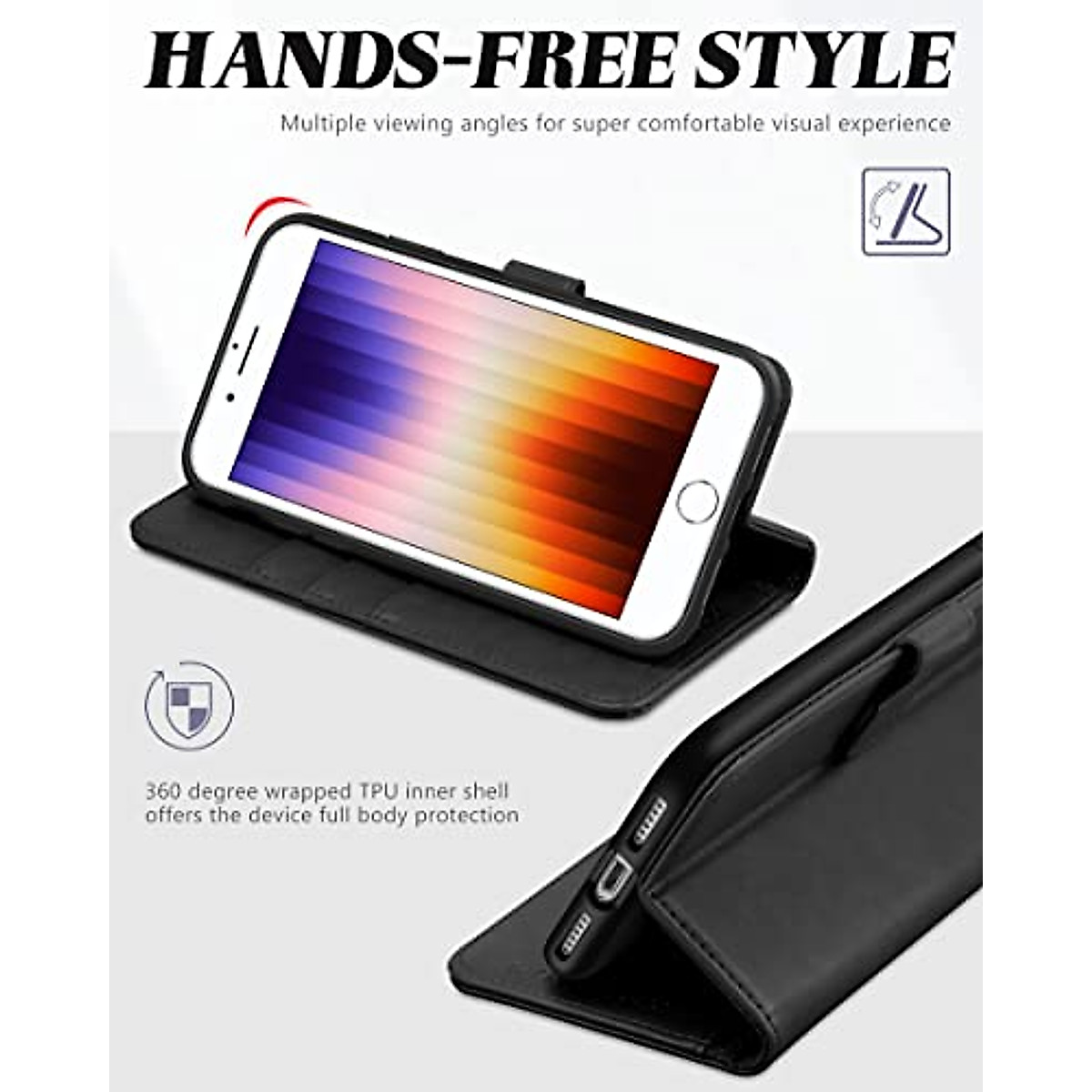 TUCCH Case for iPhone SE 2022 5G, iPhone 7/8/SE 2020 Wallet Case PU Leather Flip Folio Case Wallet with Card Slot, Stand Magnetic TPU Shockproof Inner Case Compatible with iPhone 7/8/SE2/SE3, Black