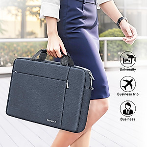 Ferkurn Laptop Bag Case for Women Men Computer Bag Compatible with HP Envy Pavilion Omen/LG Gram/MSI/Dell Inspiron XPS/Lenovo/Acer, Shoulder Strap Carrying Messenger Briefcase, Grey, 14 Inch