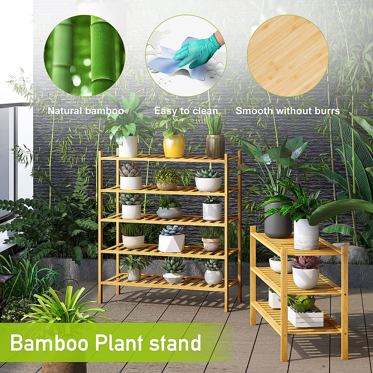 BMOSU 5-Tier Bamboo Shoe Rack Premium Stackable Shoe Shelf Storage Organizer for Hallway Closet Living Room Entryway Organizer (Natural Bamboo)