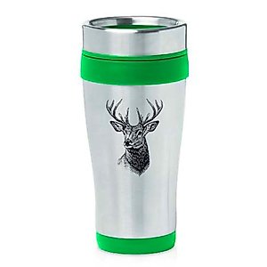 16oz Insulated Stainless Steel Travel Mug Coffee Mug Tumbler Deer (Green)