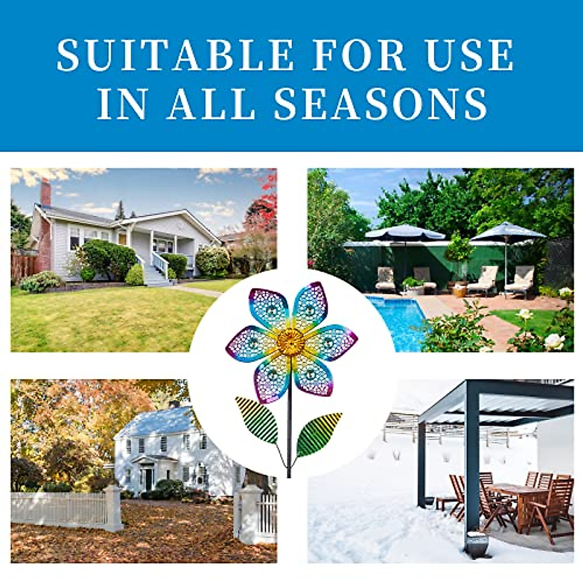 Venniy Wind Spinner with Metal Stake, Outdoor Garden Pinwheels Spinners Hollow-Out Flower Shape Design for Yard Lawn Patio Decor