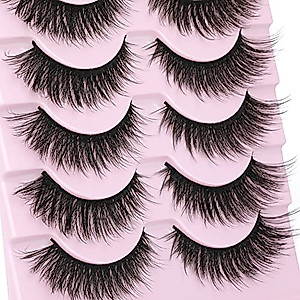 False Lashes Wispy Fox Eyelashes Natural Look Strip Cat Eye Lashes 16mm Fake lashes Fluffy Angel Lashes Pack 5 Pairs Black