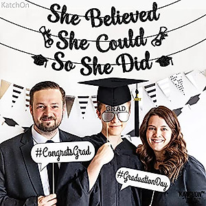 Glitter, She Believed She Could So She Did Banner - Large 10 Feet, No DIY | Graduation Banner Black Graduation Party Decorations 2023 | Graduation Garland, Class of 2023 Graduation Decorations for Her
