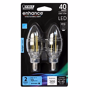 Feit Electric BPCTC40950CAFIL/2/RP 40W EQ DM Candelabra LED Light Bulb, 2 Bulbs