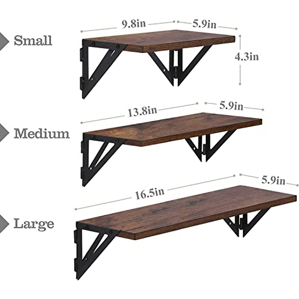 VECELO Floating Shelves, 3 Sets of Wall Mounted Shelf for Bathroom Decor, Bedroom, Living Room and Plants - Classic Brown