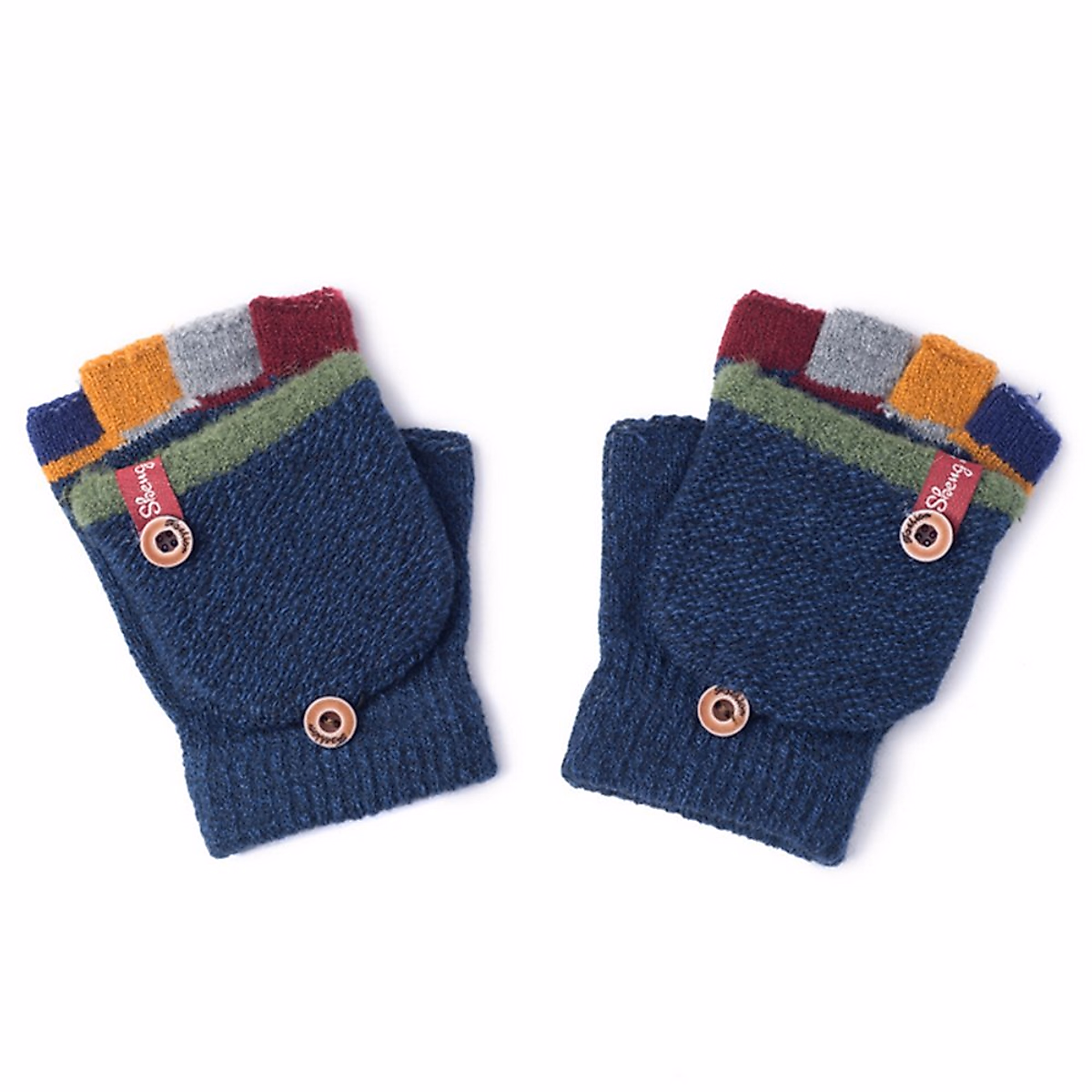 Kids Winter Gloves, Warm Knitted Convertible Fingerless Gloves for Baby Boy Girl with Mittens Cover Cap