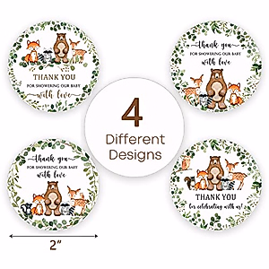 80 Woodland Thank You Favor Stickers, 2" Forest Animals Baby Shower Stickers, Woodland Baby Shower Party Decorations