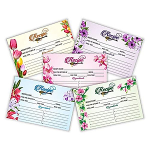 PARTH IMPEX Recipe Cards - (Pack of 50) 4x6 Double Sided, Floral Cards for Family Recipes, Wedding Shower, Bridal Shower, Baby Shower, Housewarming Gifts