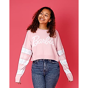 Barbie Cropped Christmas Jumper Womens Snowflakes Fairisle Pink Knitted Sweater X-Large