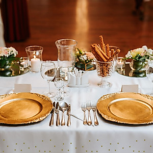 12 Pack White and Gold Dot Plastic Tablecloth, Gold Stamping Dot Confetti Rectangle Plastic Disposable Tablecloth for Birthday Wedding Baby Shower Engagement Anniversary Party Decorations, 54x108 Inch