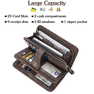 BOSTANTEN Womens Wallet Leather Large Capacity Wristlet Clutch Purse Credit Card Holder Coffee