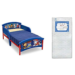 Delta Children Plastic Toddler Bed, Nick Jr. PAW Patrol Twinkle Galaxy Dual Sided Recycled Fiber Core Toddler Mattress (Bundle)