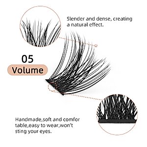 72 Pcs Lash Clusters DIY Eyelash Extension C Curl 14mm Wide Stem Cluster Lashes Individual Lashes Cluster Lashes Wisps Reusable Professional Makeup for Self-application (Volume R-05 C 14mm)