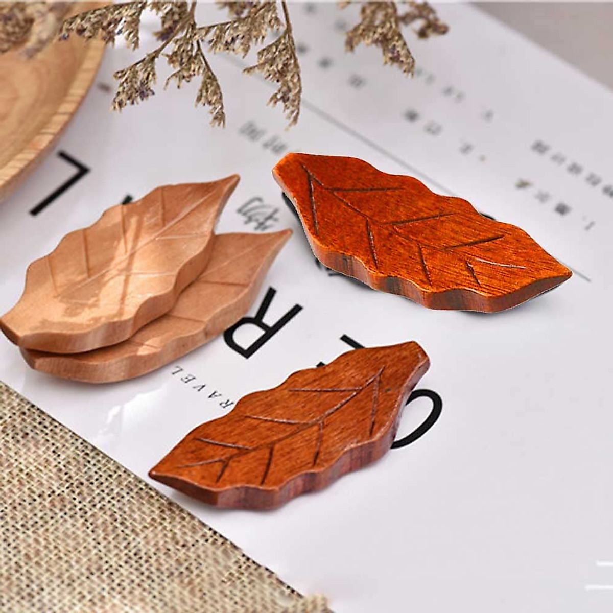 4PCS Natural Wooden Leaf Shape Wooden Chopstick Rest Japanese-Style Chopstick Stand for Home Restaurant Kitchen Table
