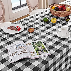 Softalker Gingham Checkered Tablecloth Square - Buffalo Plaid Farmhouse Table Cloth Waterproof Stain Resistant Washable Polyester Table Cover for Outdoor, Camping, Picnic - Black, 54 x 54 Inch
