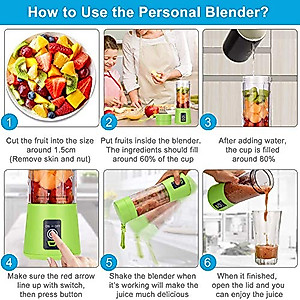 JTJxop Personal Size Blender Smoothies and Shakes, Single Serve Mini Blender, Mini Blender, with Six Blades, 4400mah USB Rechargeable, Sports,Travel,Gym