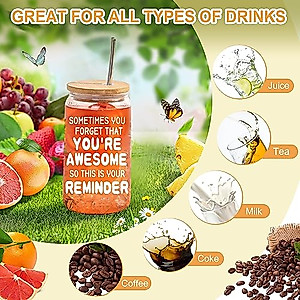 Birthday Gifts for Women Men - Iced Coffee Glass with Bamboo Lid and Straw, Thank You Gifts for Best Friend Coworker Boss Lady, Her, Daughter, Inspirational Appreciation Drinking Can Shaped Cup