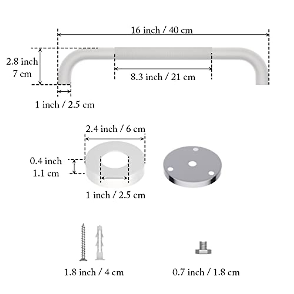 16 Inch Anti Slip Shower Grab Bar Oil Rubbed White, Munzong Bathroom Grab Bar, Knurled Bathroom Balance Bar,Safety Hand Rail Support Handicap Elderly Injury Senior Assist Bath Handle