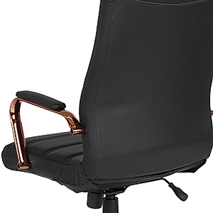 BizChair High Back Desk Chair - Black LeatherSoft Executive Swivel Office Chair with Rose Gold Frame - Swivel Arm Chair