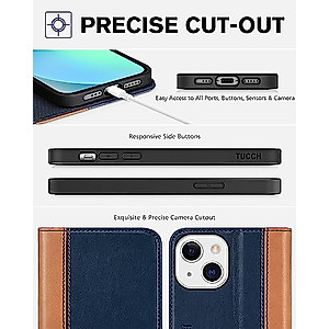 TUCCH Case for iPhone 13 Wallet Case 5G, [Card Holder] Slots Folio PU Leather Cover, Kickstand Flip Case with [TPU Shockproof Interior Case] Compatible with iPhone 13 6.1-inch 2021, Brown & Dark Blue
