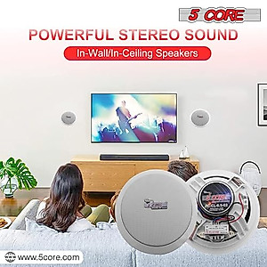 5 CORE 6.5” Inch Outdoor Indoor in Ceiling Speaker, Flush Mount in Wall Universal Speakers Waterproof for Paging Restaurant, Placement, Covered Porches CL 6.5-12 2W 6PCS
