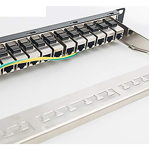 Detroit Packing Co. 24 Port CAT6A RJ45 Through Coupler Patch Panel with Back Bar, Wallmount or Rackmount, Compatible with Cat5, Cat5e, Cat6, Cat6A, UTP STP Cabling (CAT6a Shielded, 24-Port)