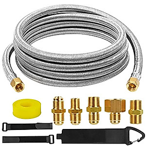Upgraded 10 Feet High Pressure Braided Propane Hose Extension with 5 Conversion Coupling 3/8" Flare to 1/2" Female NPT,1/4" Male NPT,3/8" Male NPT,3/8" Male Flare for Heater,BBQ Grill,Flexible,Durable