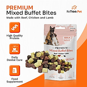 ReThink Pet 100 Pieces Dog Training Treat, Protein Rich Bites with Beef, Lamb & Chicken, High Digestible, Healthy Dog Training Treats, Great Tasting, Long Lasting, Dog Chew, Suitable for Small Dog