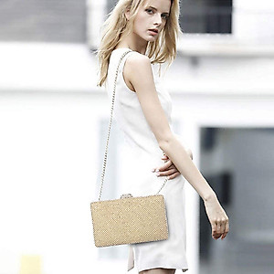 Pinprin Ladies Sparkly Rhinestones Evening Clutches Women's Crystal Diamante Evening Bag Prom Wedding Handbag Party Purse (Gold)