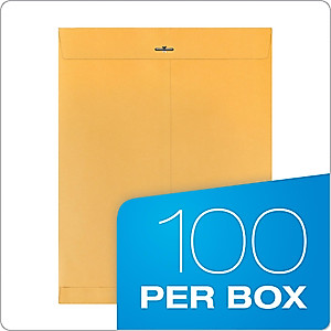 Quality Park 12 x 15-1/2 Clasp Envelopes, Clasp and Gummed Closures, for Oversized Papers, Drawings or Posters, 28 lb Kraft Paper, 100/Box (QUA37810)