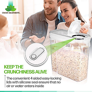 Crown Equipments Cereal Container Storage Set - Airtight Food Storage Containers [Set of 4] - Large Kitchen Dispenser Keepers (4L / 135oz) - BPA Free, Easy Pouring Lid - Labels & Marker Included