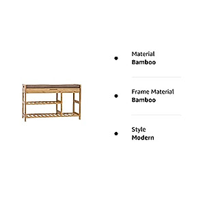 C&AHOME Shoe Bench Bamboo, 3-Tier Shoe Organizer with Cushion, Shoe Rack Bench for Entryway, Max Load 270 LBS, Removable Seat Cushion Bench, Ideal for Entryway, Hallway, Living Room, Bedroom, Natural