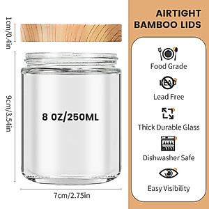 AQSXO 6 Pack 8oz Thick Glass Jars with Lids, Clear Round Containers Empty Food Storage Containers for Food Storage, Canning, Spices.