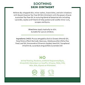 Desert Essence TEA TREE OIL SKIN OINTMENT – Itch Relief, Rash Cream for Razor Burn - Soothing Balm with Lavender & Jojoba - Gluten & Cruelty-Free - 1 oz