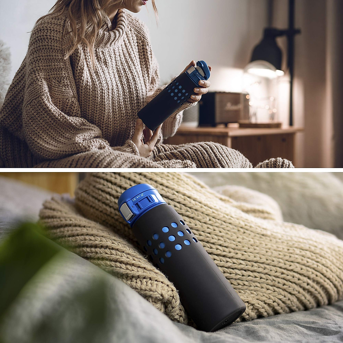 FLASKGEAR Protect & Go Silicone Sleeve Cover compatible with Zojirushi Brand Insulated Vacuum Thermos Water Bottle (BLACK, 16 oz / .48 litre)