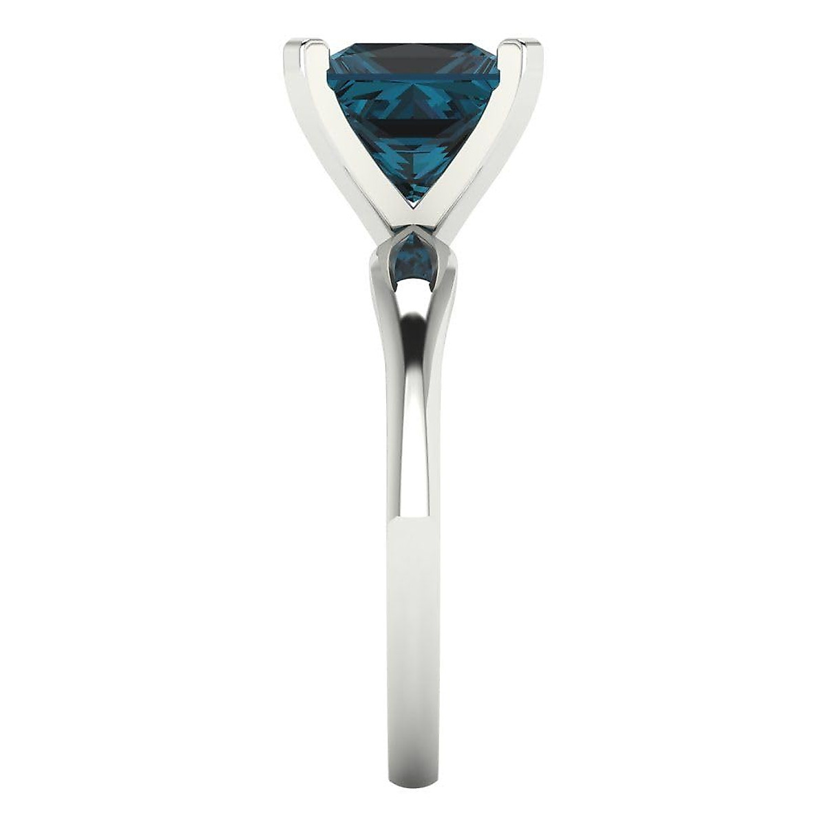 Clara Pucci 2.6 ct Princess Cut Engraving London Blue Topaz Excellent Classic Designer Solitaire Statement Ring 18K White Gold Size 8