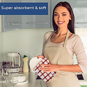 Shop LC Kitchen Towels Dish Cloths | Set of 24 | 100% Cotton | 12 x 12 Inches | Checkered Pattern Red Dish Towels Scrubbing Clothes Cleaning Rags Kitchen Essentials Birthday for Mom