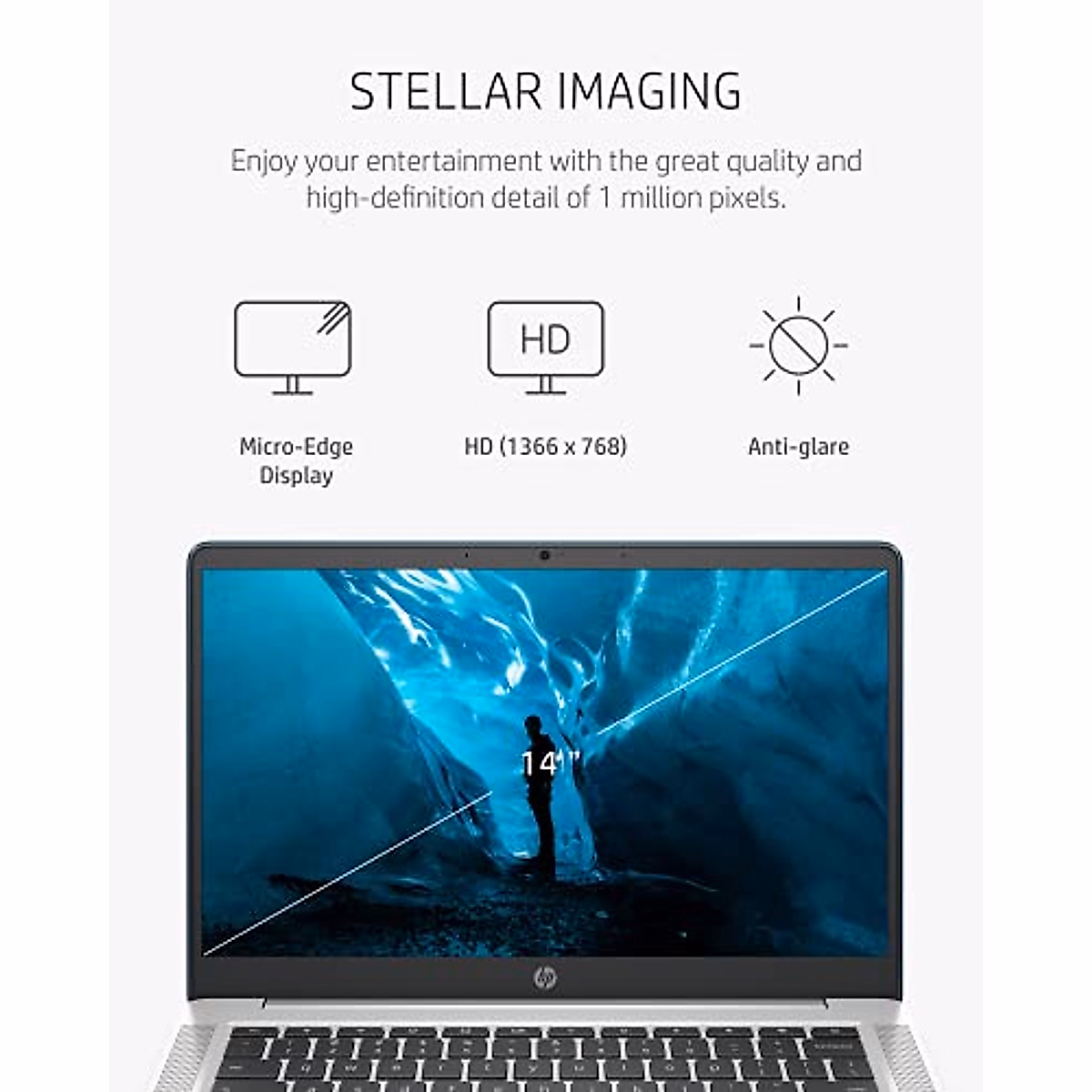 HP Chromebook 14 Laptop, Intel Celeron Processor, 4 GB RAM, 32 GB eMMC, 14” HD (1366 x 768), Display, Chrome OS, Webcam & Dual Mics, Work, School, Entertainment, Long Battery Life (14a-na0120nr, 2021)