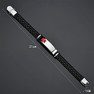 KBNSUIAN Personalized Medical NO MRI Bracelet for Women Men Braided Leather ID Bangle Disease Allergy Awareness Alert Wristband Customized Identification Jewelry for Emergency Life Saver with Aid Bag