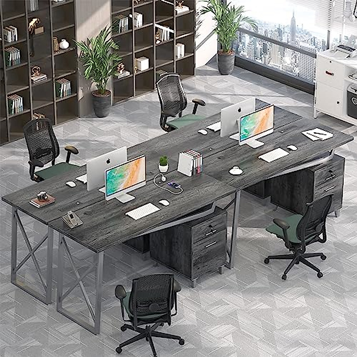 Homieasy Computer Desk with File Cabinet & Charging Station, Heavy Duty Home Office Executive Desk with Storage Drawers, Sturdy Spacious Workstation with Power Strip Cable Grommets, Black Oak