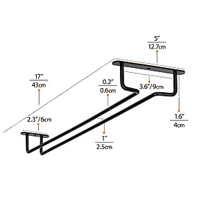 Wallniture Brix Wine Glass Holder Under Cabinet Kitchen Organization and Storage for Kitchen Decor, Black Iron 17 Inch Set of 2